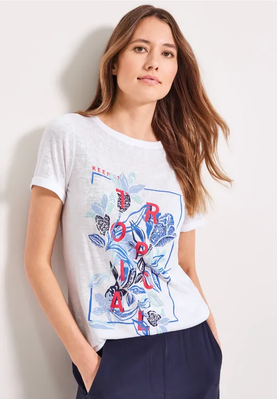 CECIL Printshirt in Leinenoptik für Damen in Weiß | CECIL
